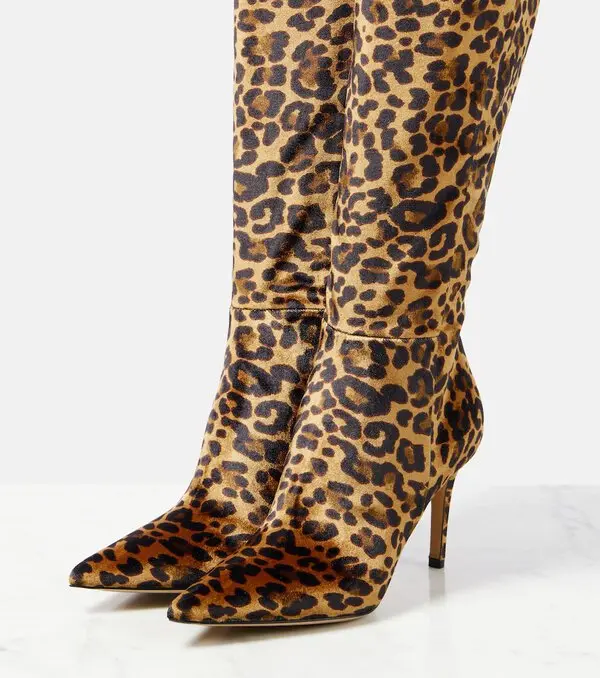 GIANVITO ROSSI 85 Leopard-print Velvet Knee-high Boots - Brown