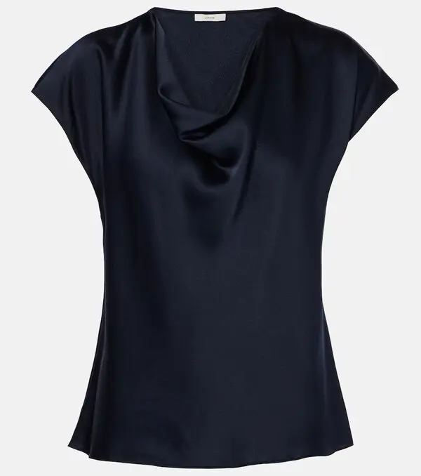 Vince Draped Silk Satin Top - Blue