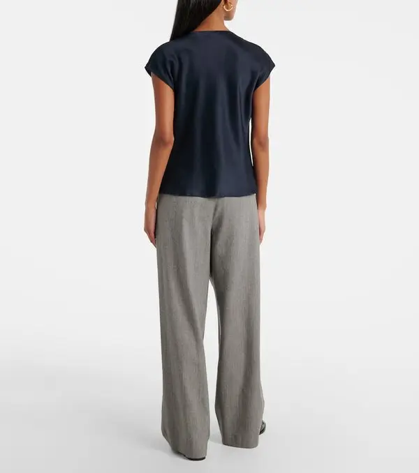 Vince Draped Silk Satin Top - Blue