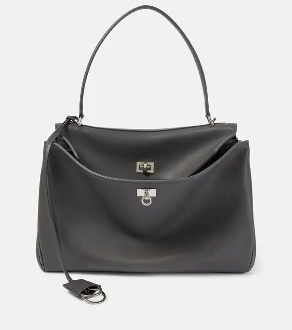 Balenciaga Rodeo Medium Leather Tote Bag - Grey