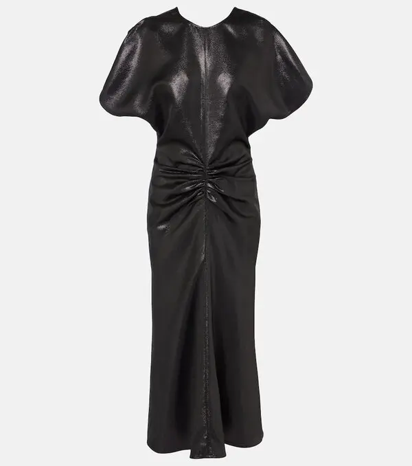 Victoria Beckham Gathered Lamé Midi Dress