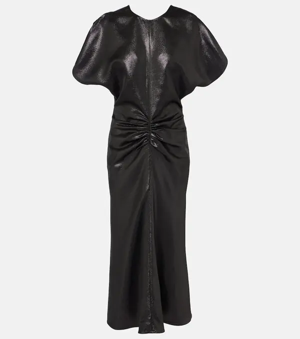Victoria Beckham Gathered Lamé Midi Dress - Black