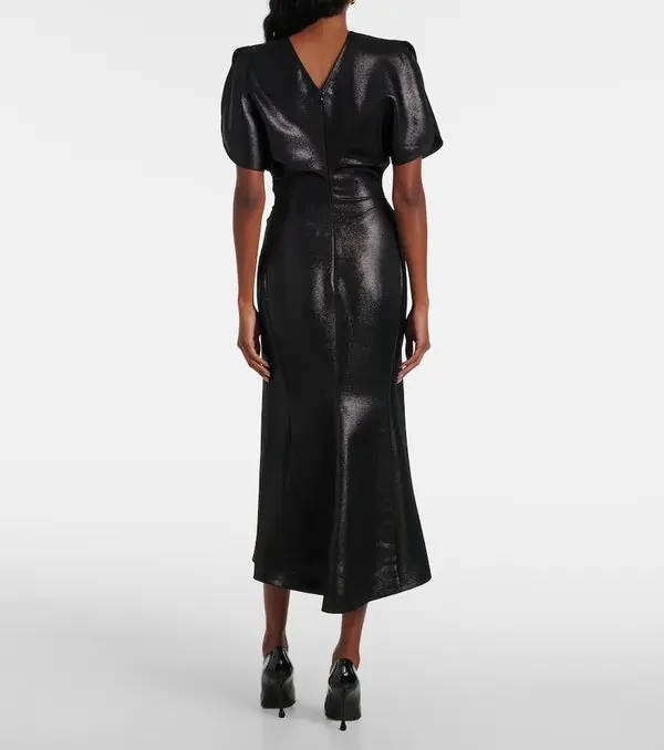 Victoria Beckham Gathered Lamé Midi Dress