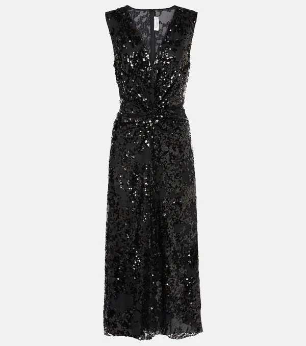 Victoria Beckham Sequined Midi Dress - Black
