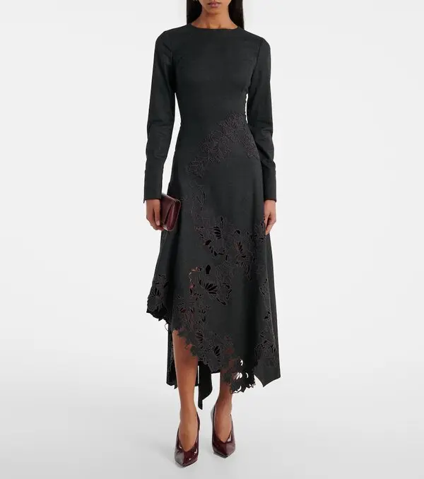 Oscar De La Renta Peony Asymmetric Midi Dress