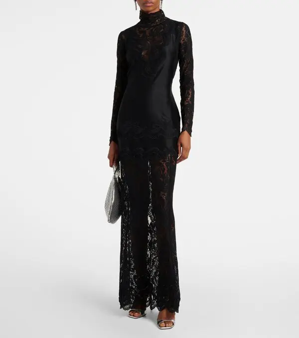 Rabanne Lace-trimmed Maxi Dress - Black