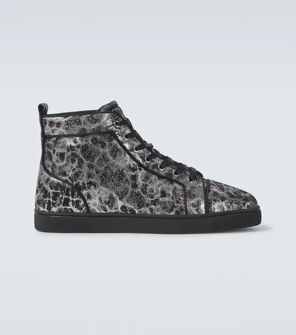 CHRISTIAN LOUBOUTIN Louis Printed Leather High-top Sneakers - Black