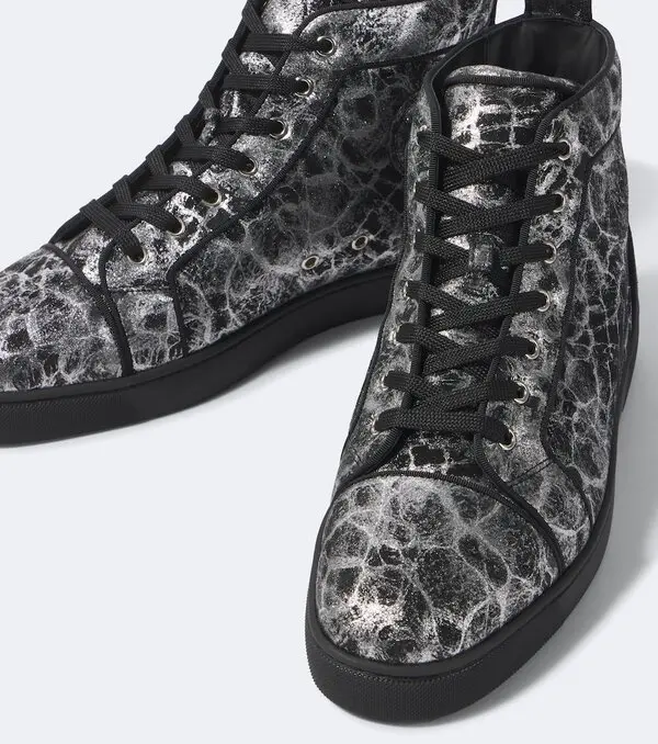 CHRISTIAN LOUBOUTIN Louis Printed Leather High-top Sneakers - Black