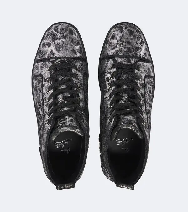 CHRISTIAN LOUBOUTIN Louis Printed Leather High-top Sneakers - Black