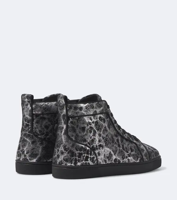 CHRISTIAN LOUBOUTIN Louis Printed Leather High-top Sneakers - Black