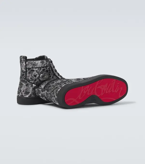CHRISTIAN LOUBOUTIN Louis Printed Leather High-top Sneakers - Black