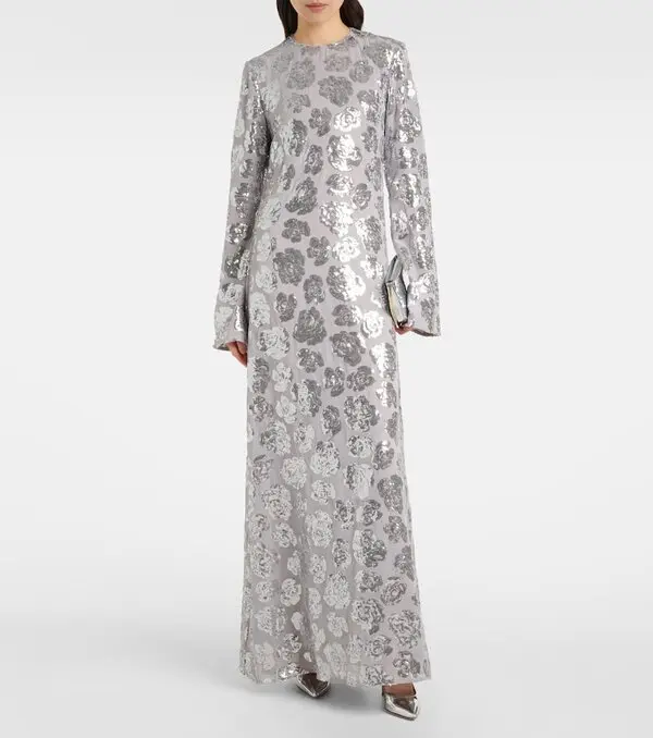 ROTATE BY BIRGER CHRISTENSEN Floral Sequined Chiffon Maxi Dress