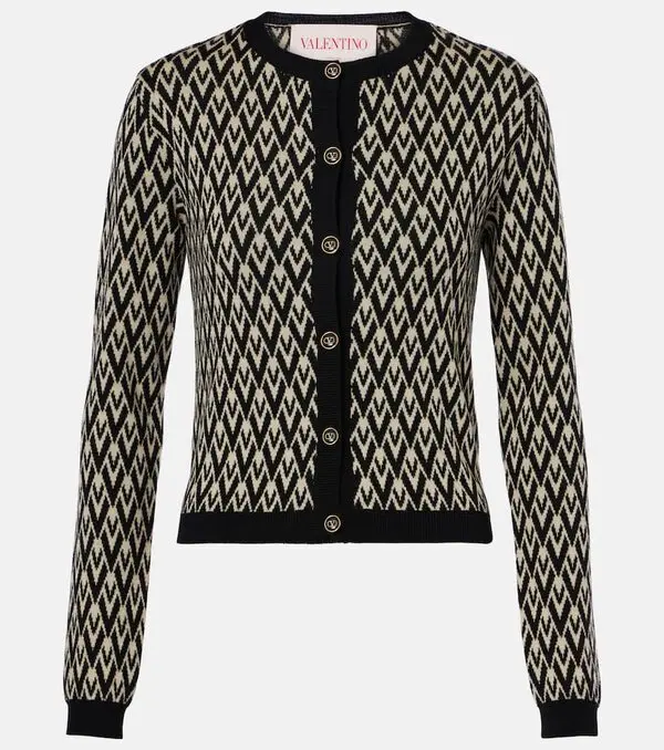 Valentino Garavani Toute La V Virgin Wool Cardigan - Black