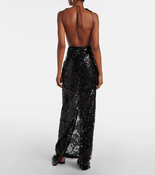 Victoria Beckham Sequined High-rise Tulle Maxi Skirt