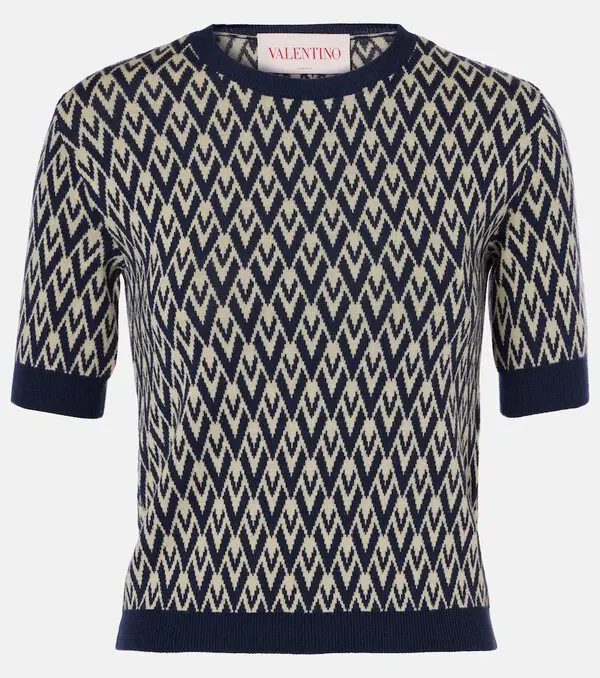 Valentino Garavani Geometric Print Fine Knit Sweater - Blue
