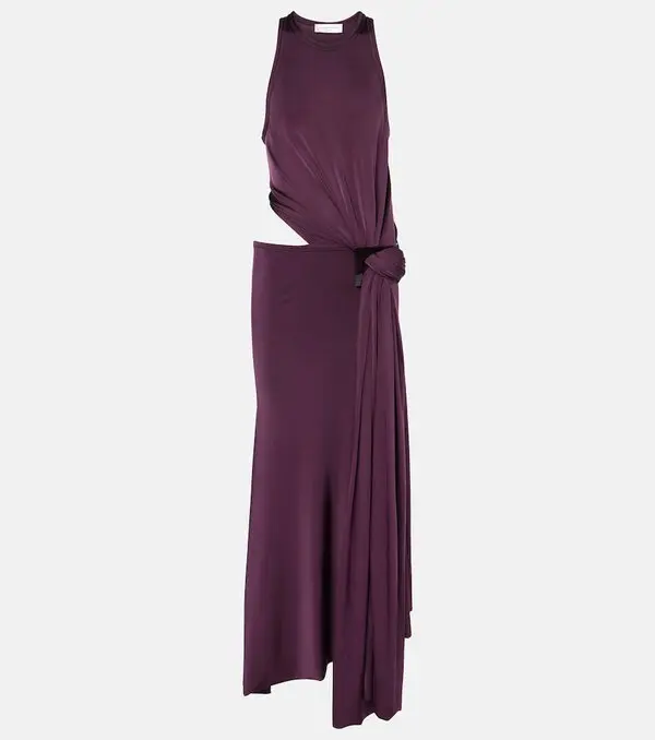 Victoria Beckham Cutout Draped Jersey Midi Dress - Purple