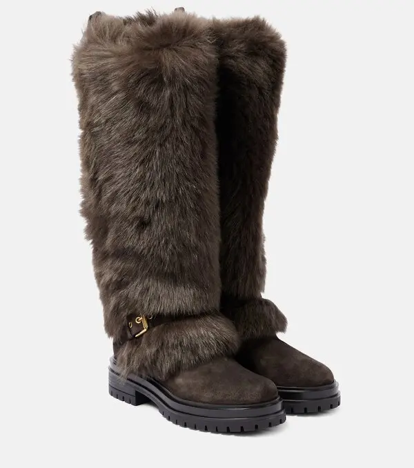 GIANVITO ROSSI Maverick Shearling And Suede Boots - Brown