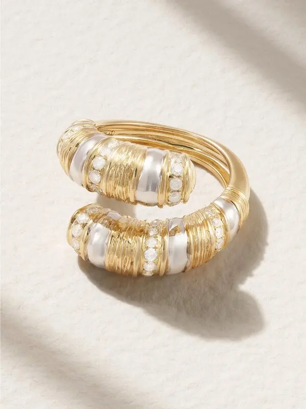 Yvonne Léon Bague Toi & Moi Gaufrette Diamond Ring - Gold