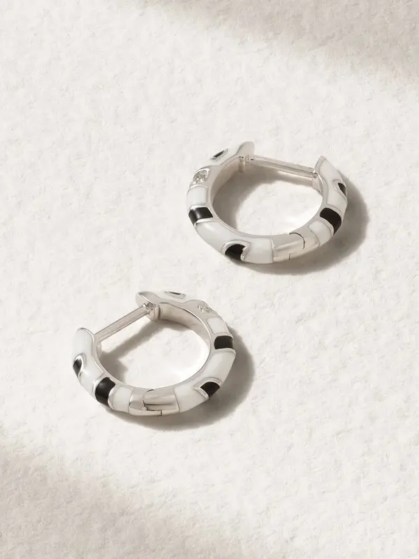 Yvonne Léon 9-karat White Diamond And Enamel Hoop Earrings - Gold