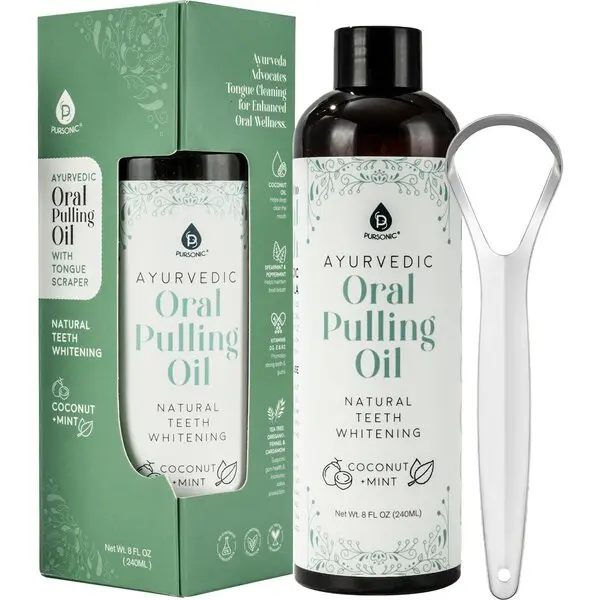 PURSONIC Ayurvedic Oral Pulling Oil With Tongue Scraper - Green