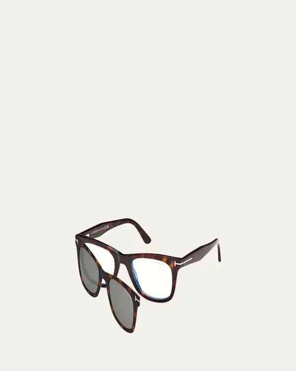 TOM FORD Square Blue Light Blocking Glasses With Clip-on Lenses