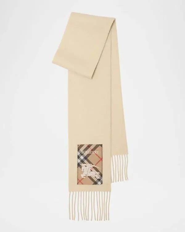 Burberry Cashmere Scarf W/ Logo Patch