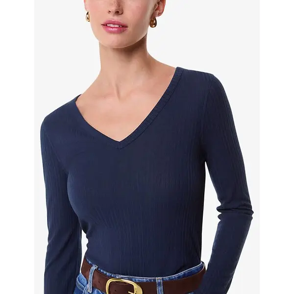 Whistles V-neck Ribbed Jersey Top