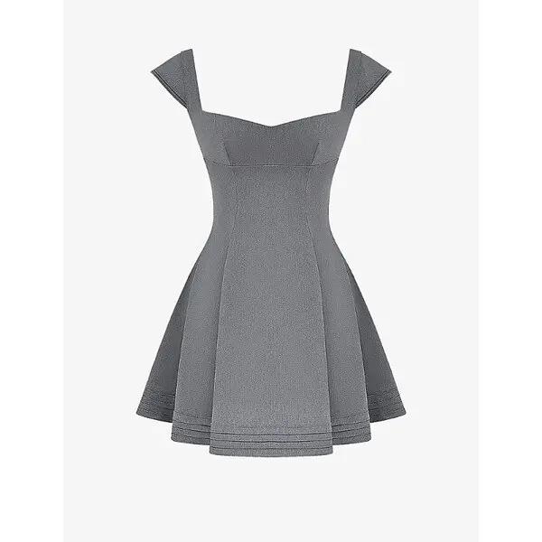 french grey dress Cotton Silk Ramie Check French Dress