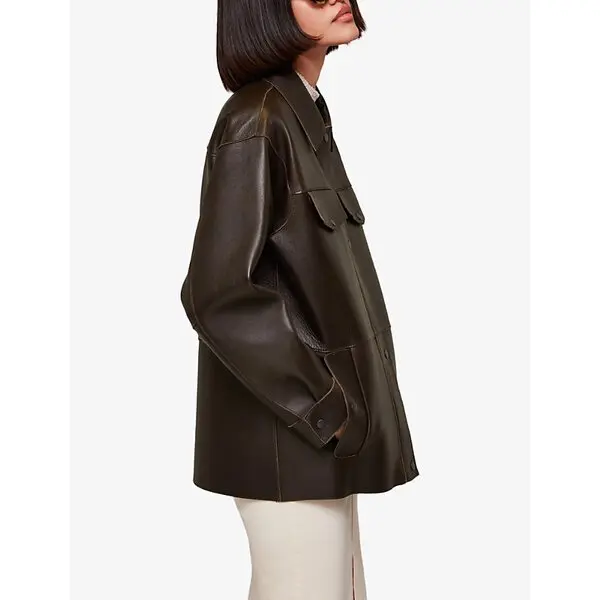 Whistles Oversized-fit Bonded Leather Jacket - Brown