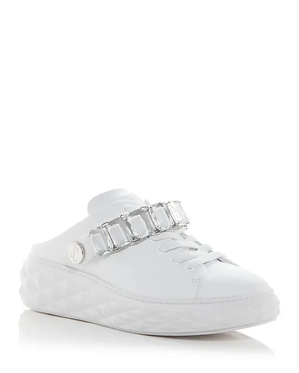 JIMMY CHOO Diamond Embellished Platform Slingback Sneakers - White/crystal