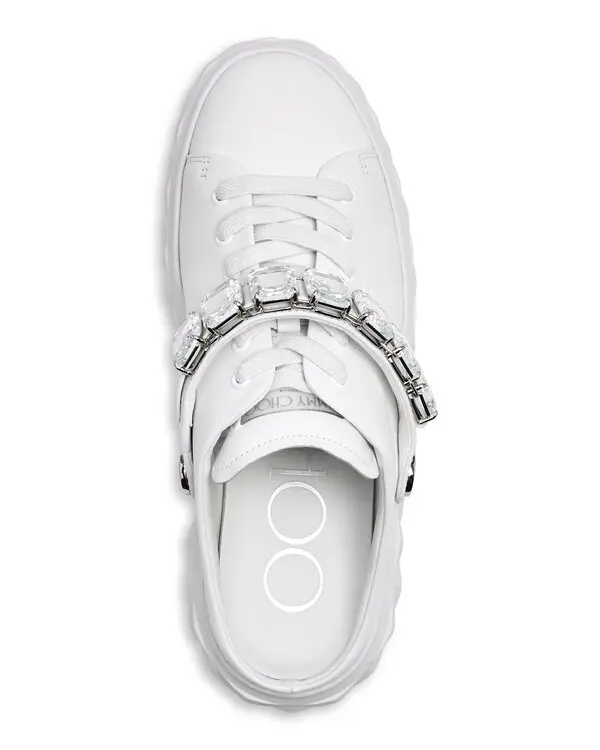 JIMMY CHOO Diamond Embellished Platform Slingback Sneakers - White/crystal