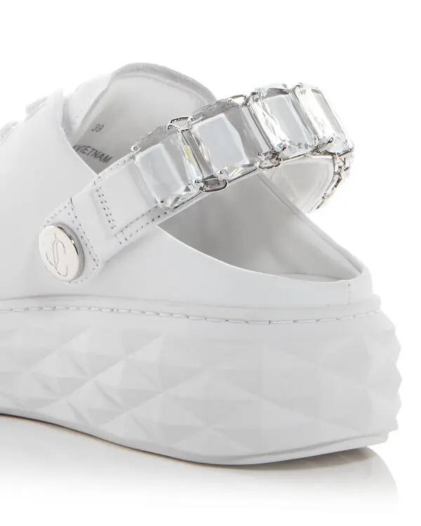 JIMMY CHOO Diamond Embellished Platform Slingback Sneakers - White/crystal
