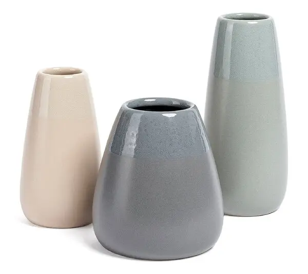 OVERANDBACK Over&back Set Of 3 Matte And Glossy Stoneware B Ud Vases - One-color