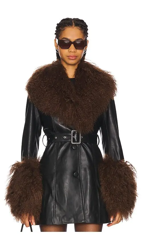 SUSANNA CHOW Mimi Leather Coat With Fur Trim - Black & Brown
