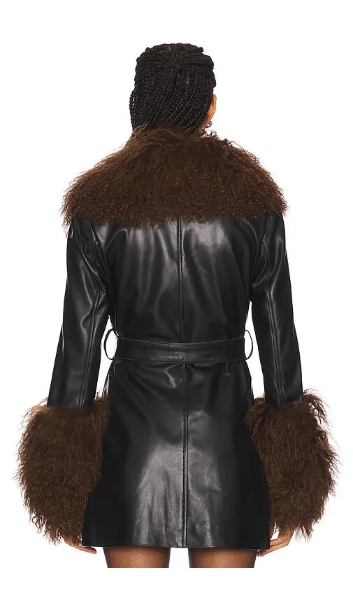 SUSANNA CHOW Mimi Leather Coat With Fur Trim - Black & Brown