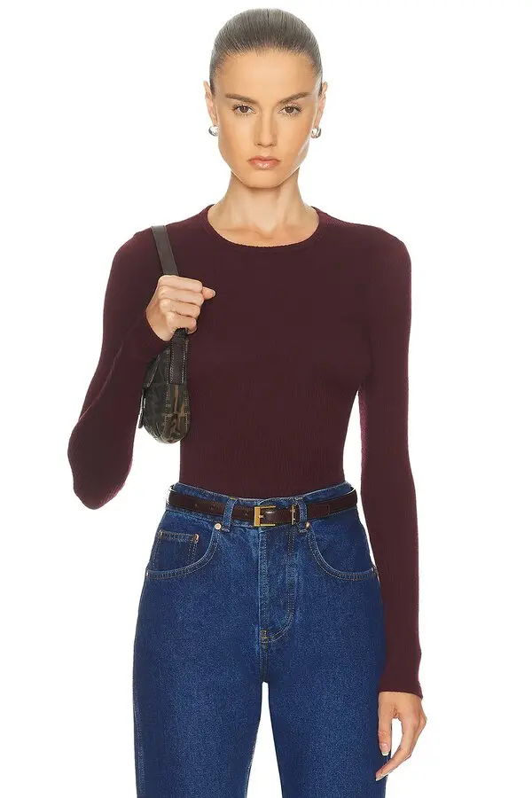 Sablyn Quincy Long Sleeve Fitted Crewneck Top - Bordeaux