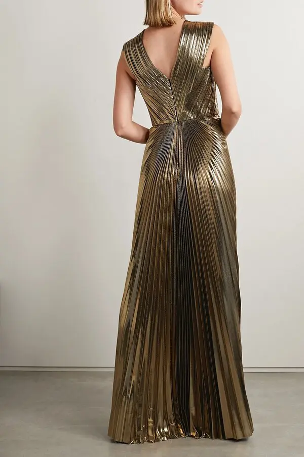 Semsem Pliss-Lam Gown In Gold - 70% Off | Editorialist