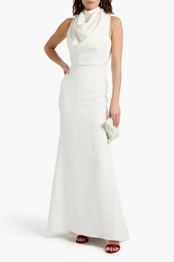 Badgley Mischka Draped Crepe Gown - Ivory