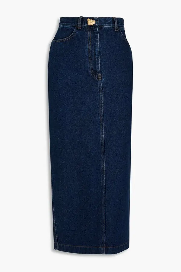 Oscar De La Renta Button-embellished Denim Midi Skirt