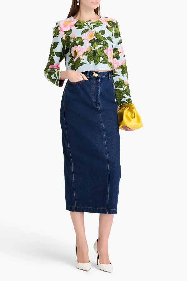 Oscar De La Renta Button-embellished Denim Midi Skirt