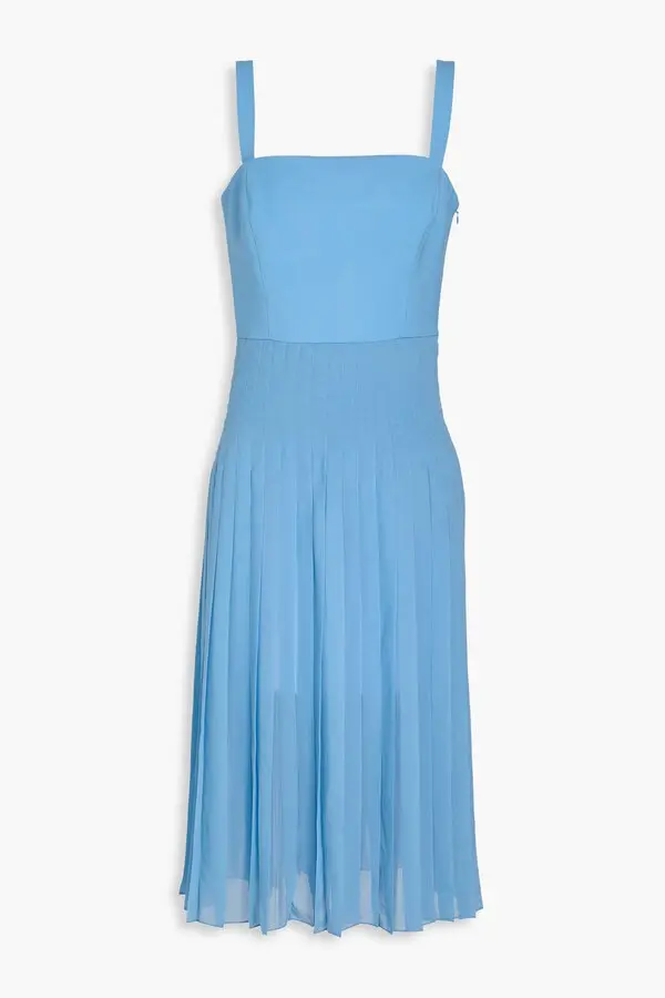 Oscar De La Renta Pleated Chiffon And Wool-Blend Dress In Light Blue - 65%  Off | Editorialist