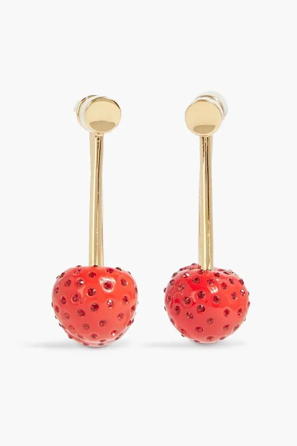 Oscar De La Renta Goldtone, Enamel And Crystal Earrings - Red