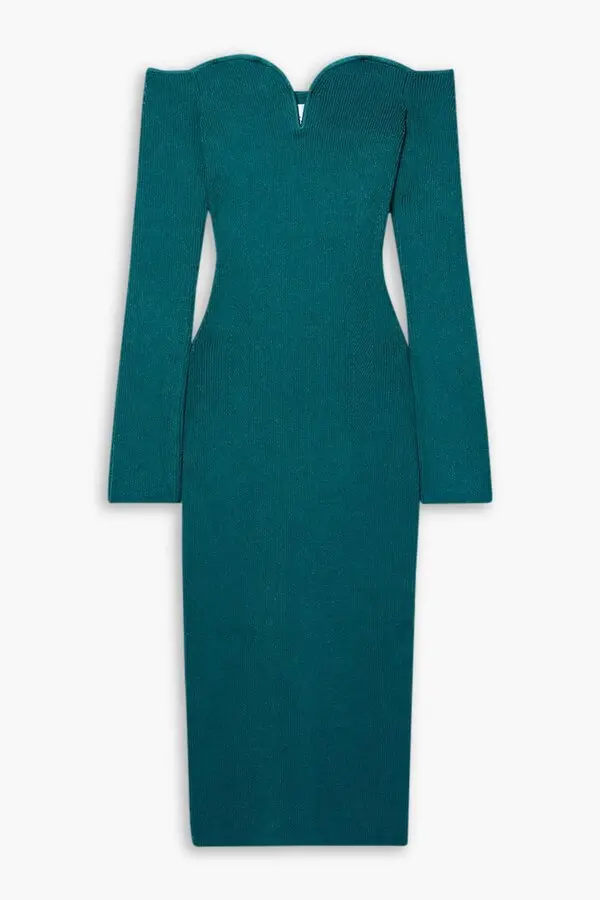 Galvan Grace Off-the-shoulder Ribbed-knit Midi Dress