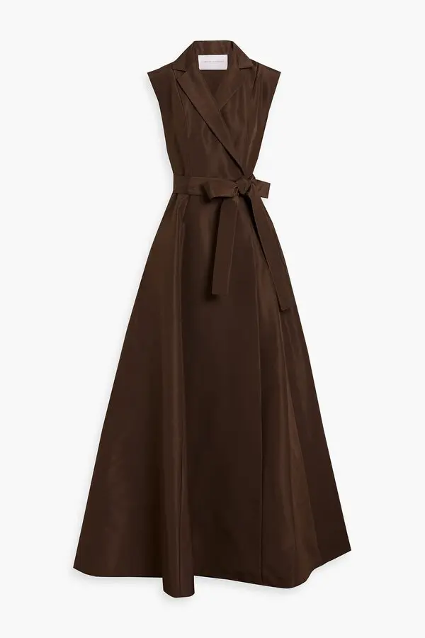 Carolina Herrera Belted Silk-faille Wrap Gown - Brown