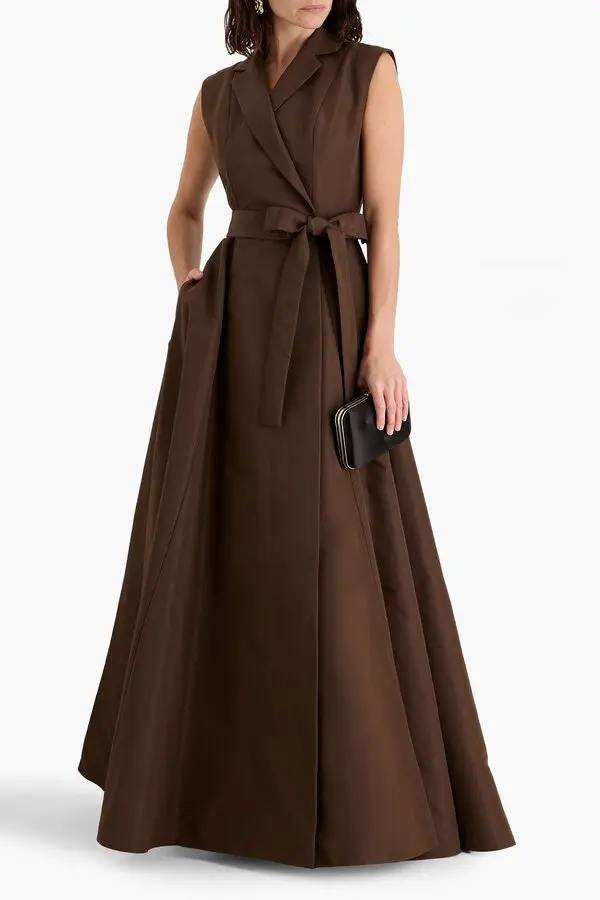 Carolina Herrera Belted Silk-faille Wrap Gown - Brown