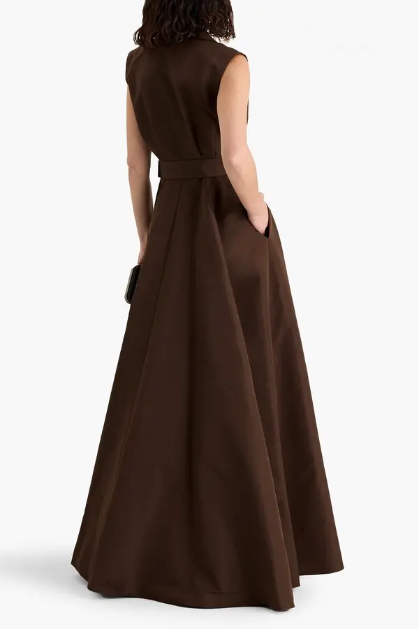 Carolina Herrera Belted Silk-faille Wrap Gown - Brown