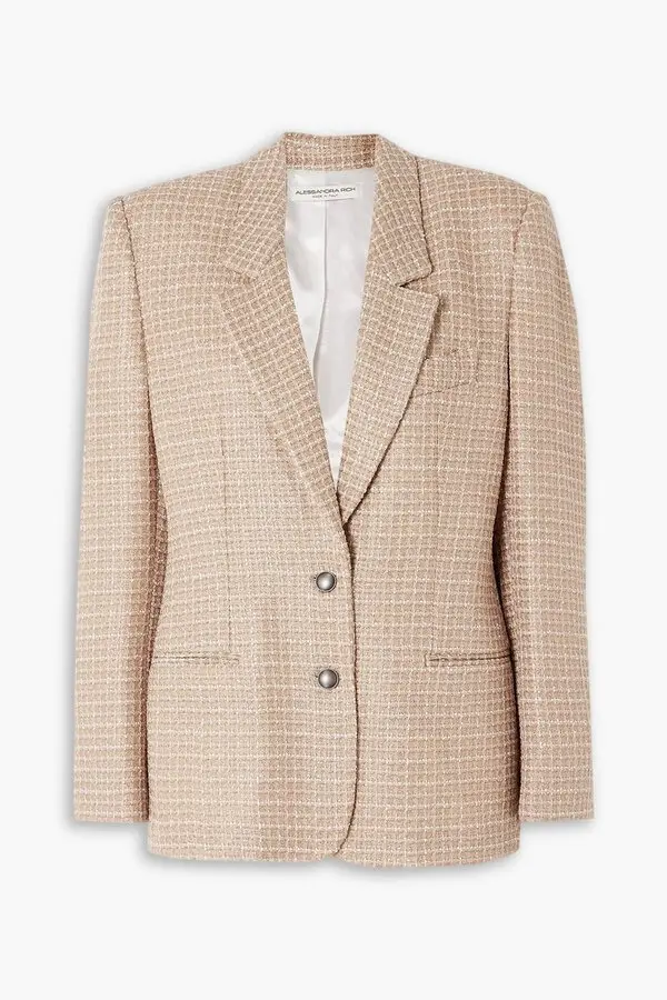 Alessandra Rich Oversized Sequined Checked Bouclé-tweed Blazer