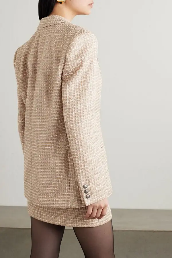 Alessandra Rich Oversized Sequined Checked Bouclé-tweed Blazer