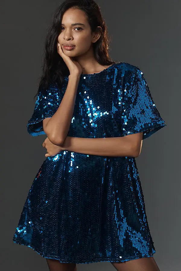 Maeve Sequin Edition Short-sleeve Swing Mini Dress