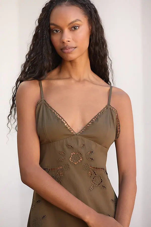 Anthropologie Lace Cutwork Slip Dress In Green - 49% Off | Editorialist